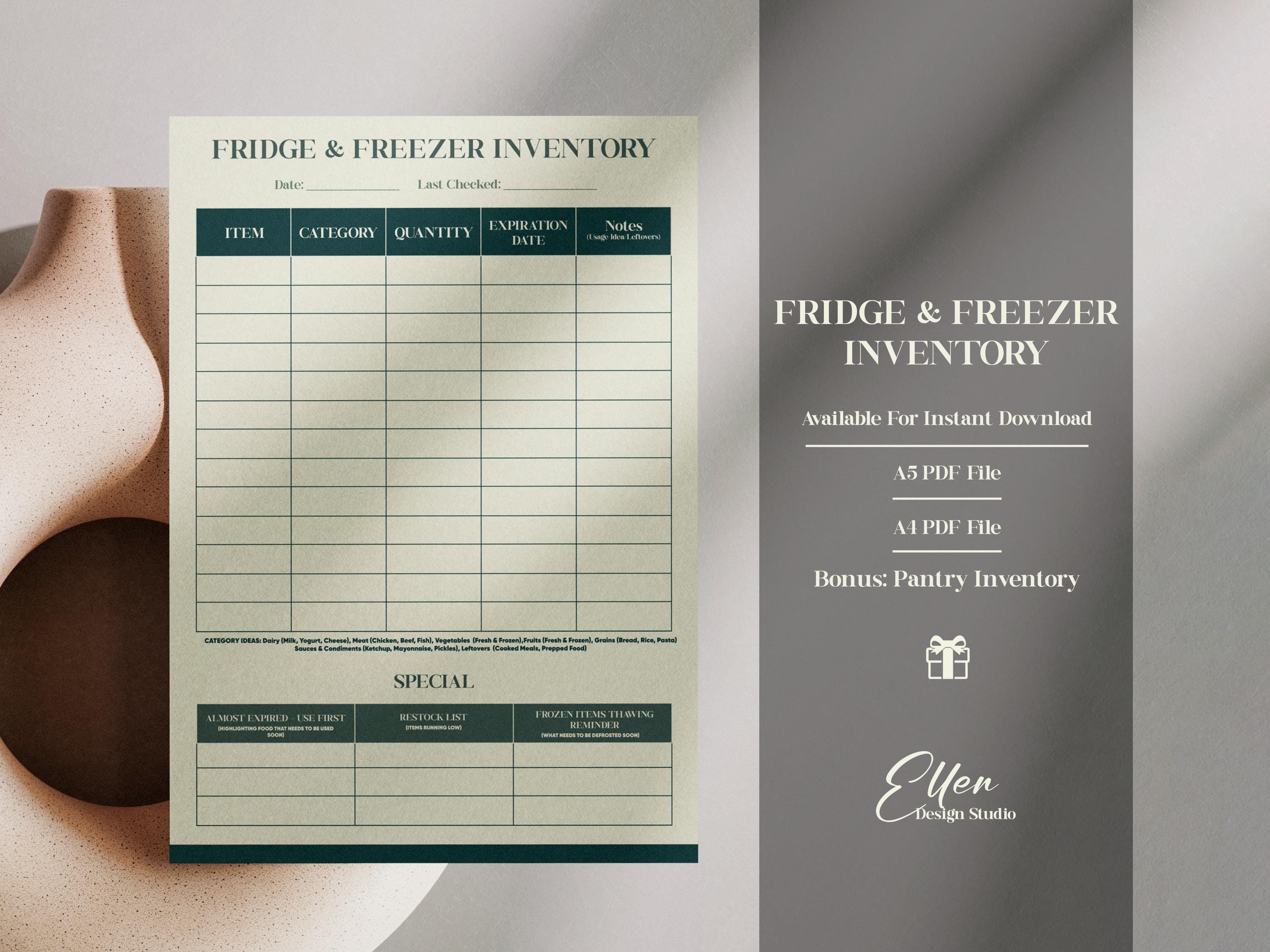 Freezer and Fridge Inventory, Printable A5 and A4 Size, Pantry ...
