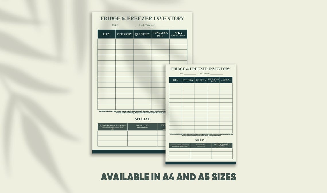Freezer and Fridge Inventory, Printable A5 and A4 Size, Pantry ...
