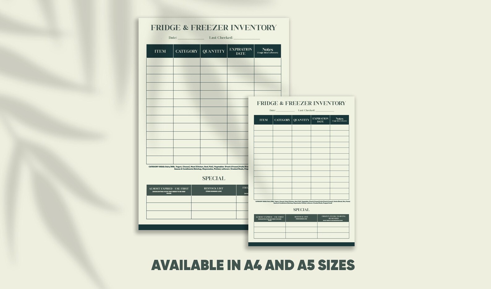 Freezer and Fridge Inventory, Printable A5 and A4 Size, Pantry ...