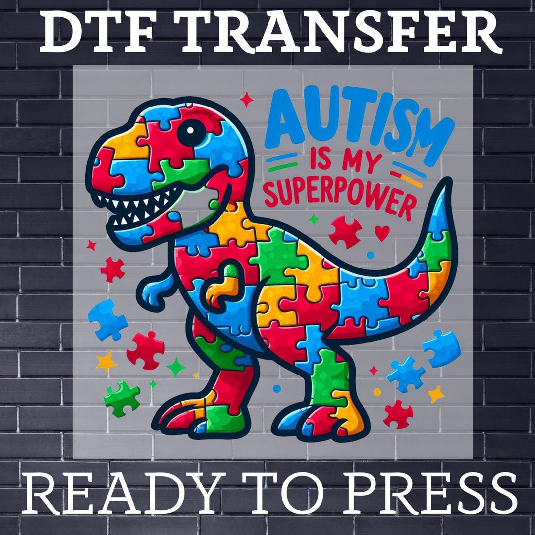 Autism Dinosaur Puzzles DTF Transfer, Autism Month Ready to Press, Bulk ...