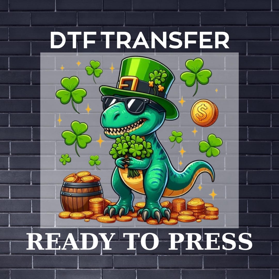 St Patricks Day Leprechaun Dinosaur DTF, Leprechaun Dinosaur Ready to ...