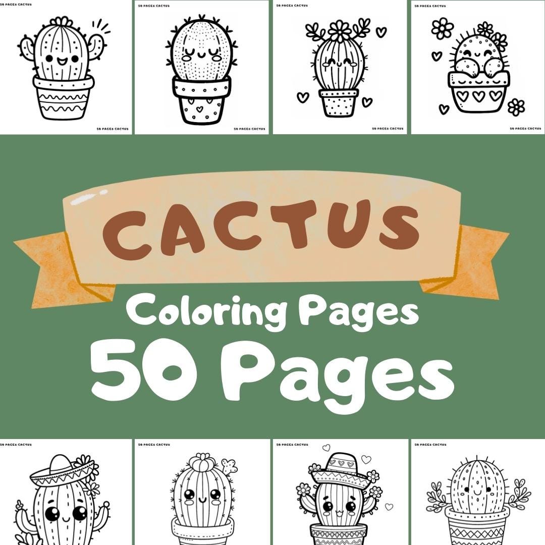 50 Cute Cactus Coloring Pages | Digital Download | Adult Coloring Book ...