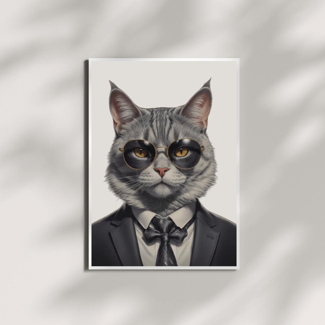 Formal Cat Portrait, Cat in Business Suit, Whimsical Animal Art ...