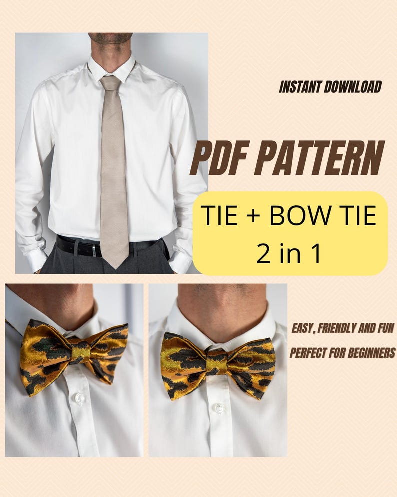 Tie & Bow Tie Sewing Pattern Set - PDF Digital Download - DIY Tie + Bow ...