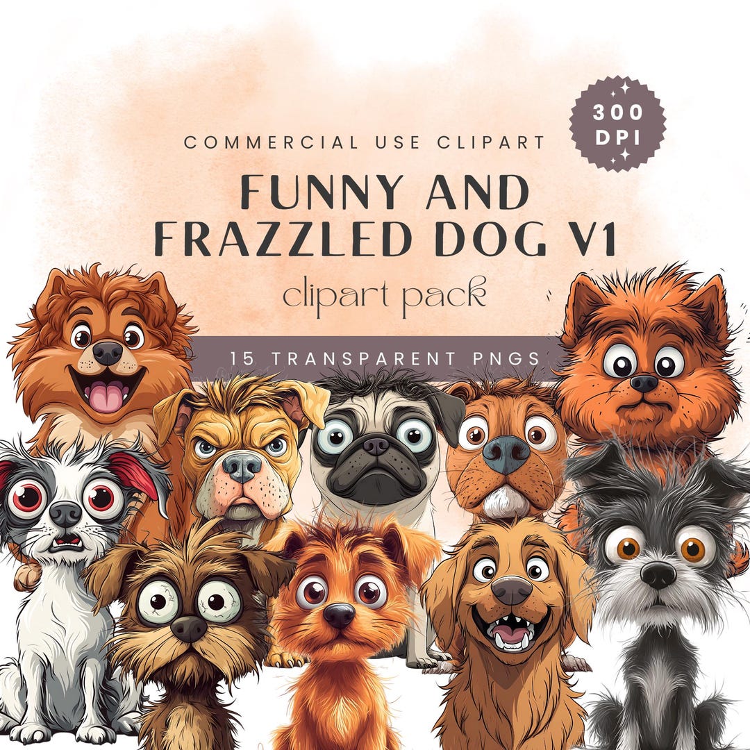 Frazzled Dog Clipart, Quirky Puppy Art, Watercolor Digital Download ...