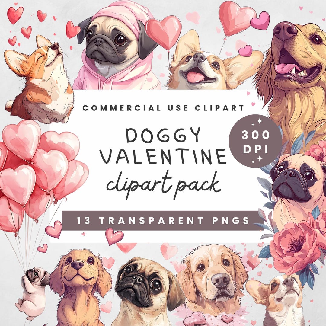 Dog Valentine Clipart Bundle: Puppy Love PNG Designs (digital Download ...