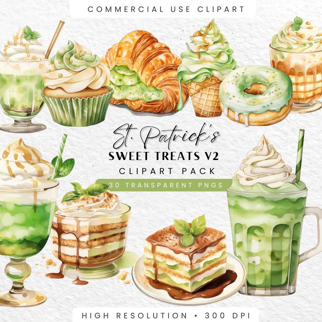 St. Patrick's Day Sweets Clipart Bundle: Green Desserts (digital ...