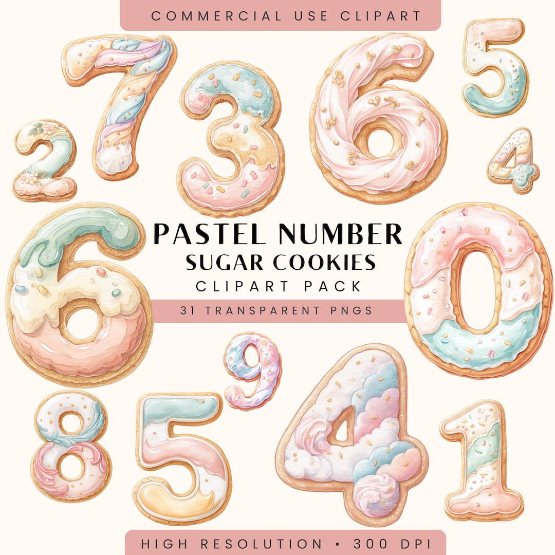 Pastel Numbers Sugar Cookies Clipart, Dessert Cake Cupcake Sweets, Card ...