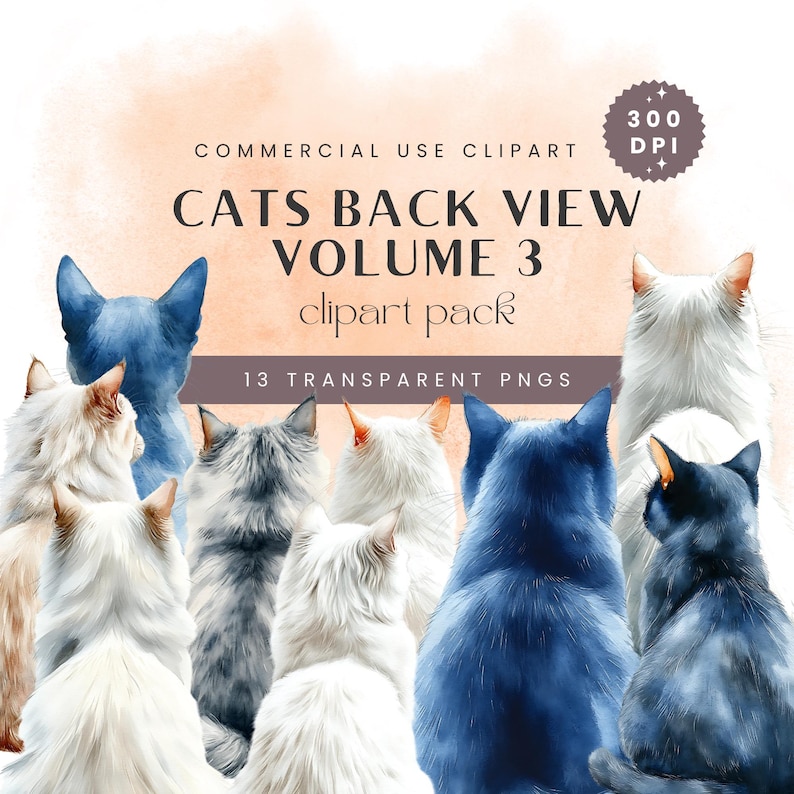 Watercolor Cats Clipart: Back View PNG Bundle (digital Download) - Etsy