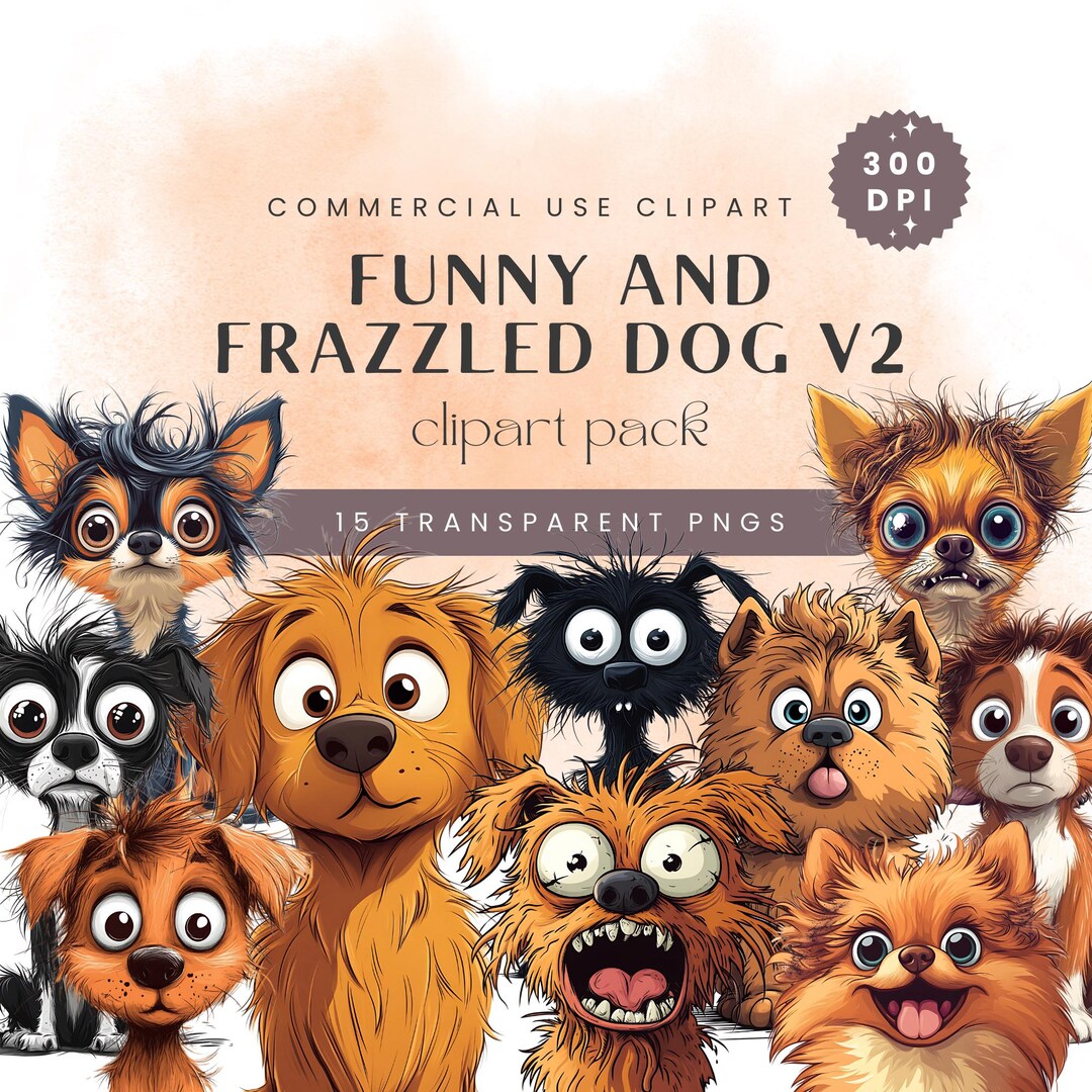 Frazzled Dog Clipart, Quirky Puppy Art, Watercolor Digital Download ...