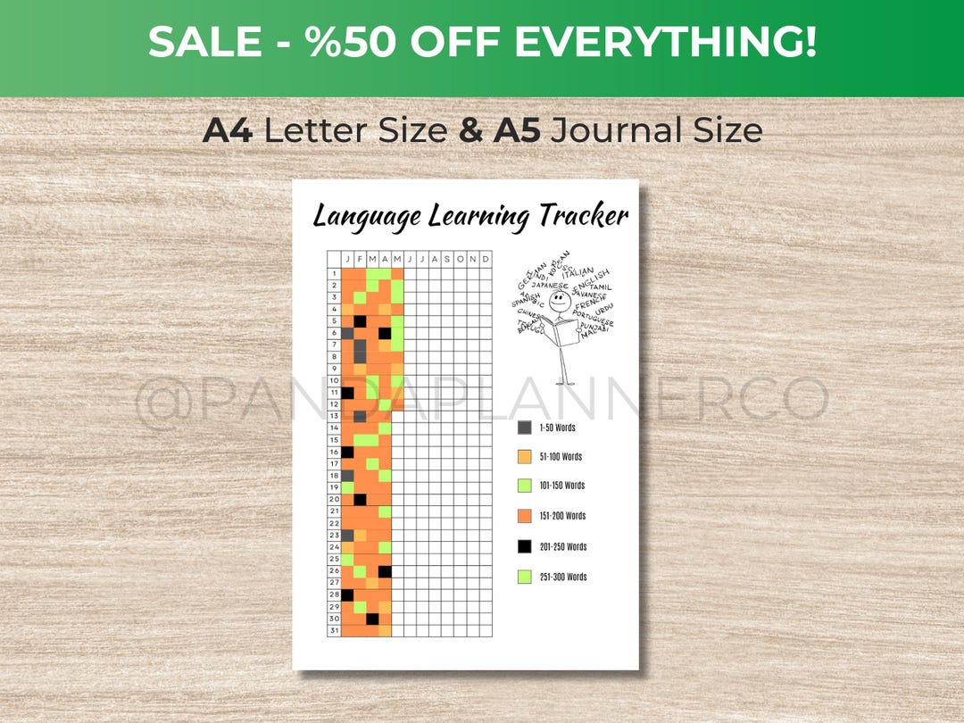 Language Learning Tracker Printable Language Study Planner Vocabulary ...