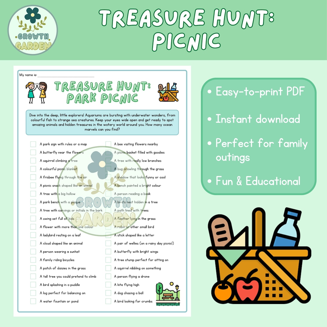 Picnic Treasure Hunt for Kids | Outdoor Game Adventure | Holiday Games ...