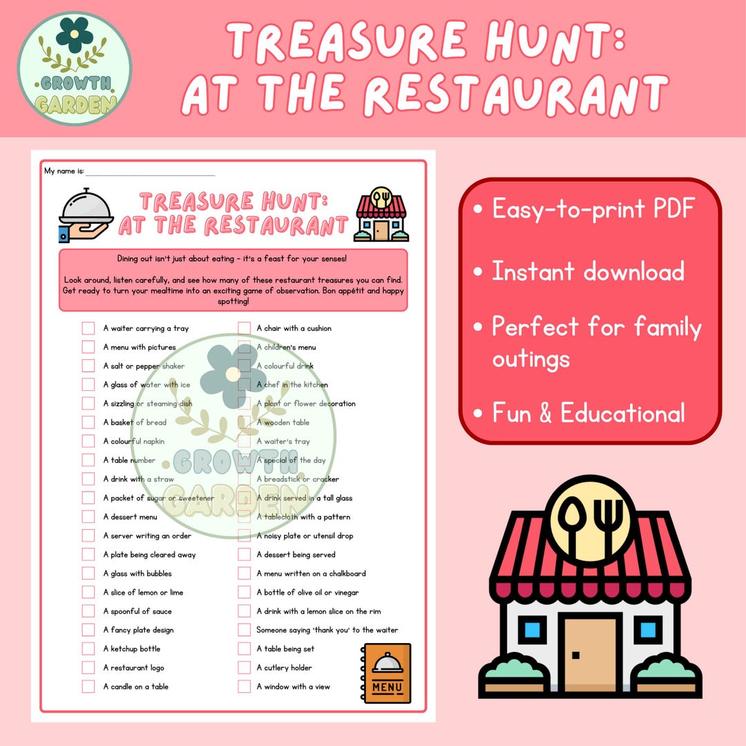 Restaurant Treasure Hunt for Kids | Outdoor Game Adventure | Holiday ...