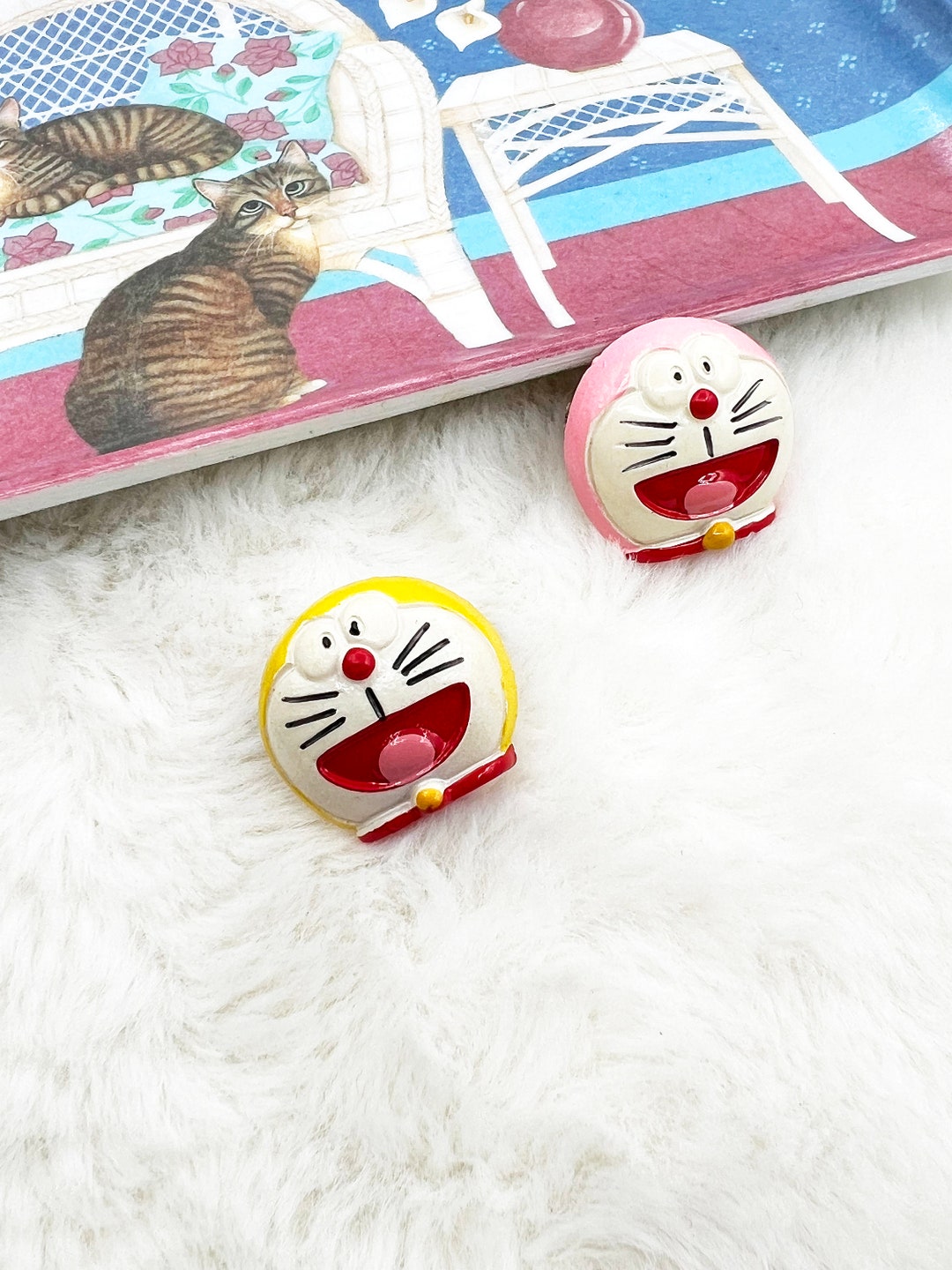 Vintage Adorable Doraemon Brooch Pin Rare Pink and Yellow Colour,hand ...