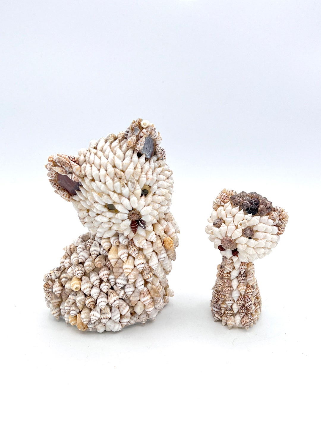 Pair of Vintage Seashell Covered Kitten Cat Figurine Souvenir Nautical ...