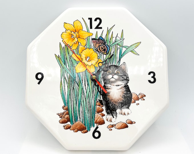 Vintage Shontek Taiwan Ceramic Cat Themed Wall Clock Hanging Wall Clock ...
