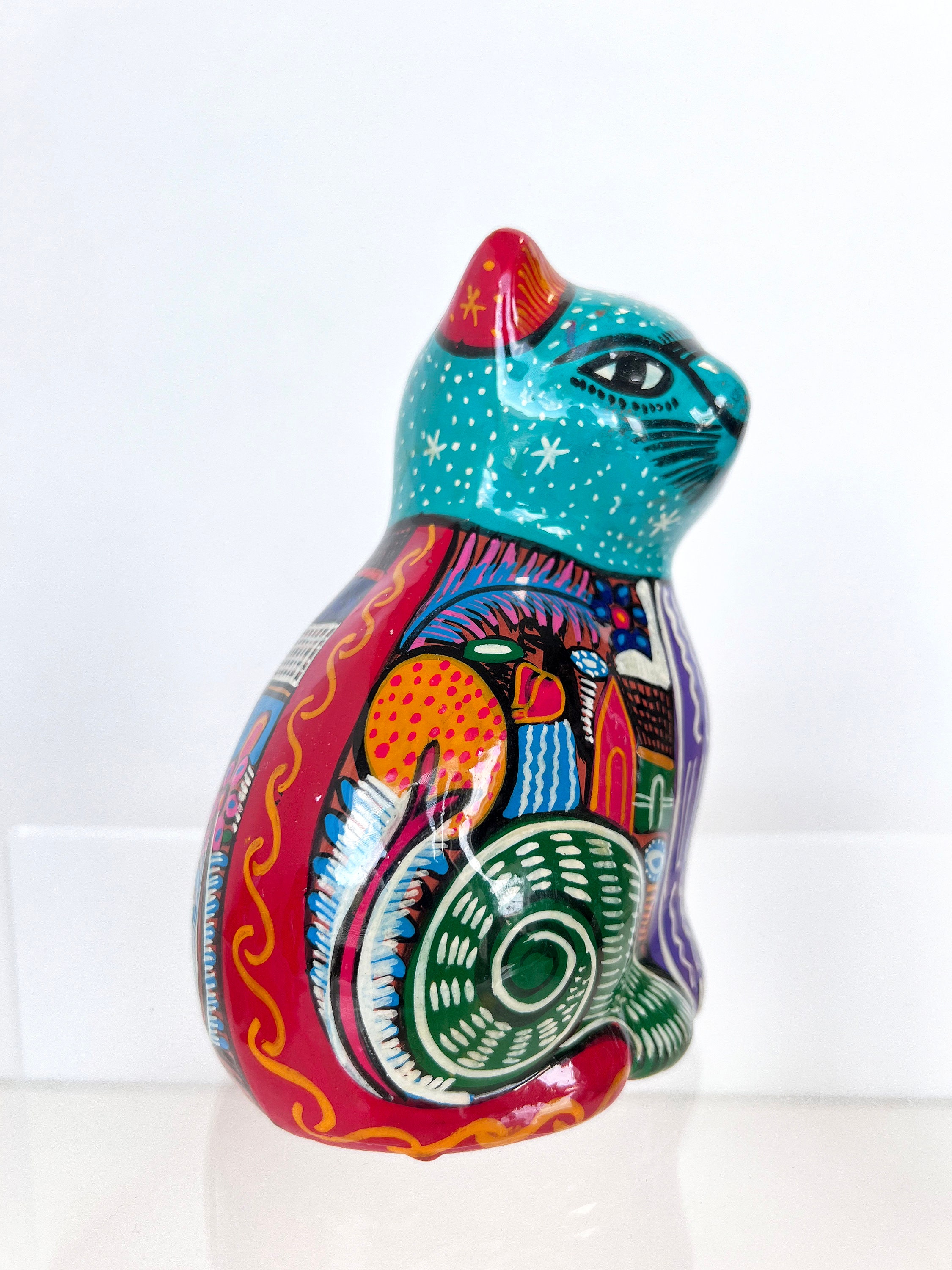 Colorful Talavera Cat Figurine Mexico Folk Art Red Clay - Etsy Australia