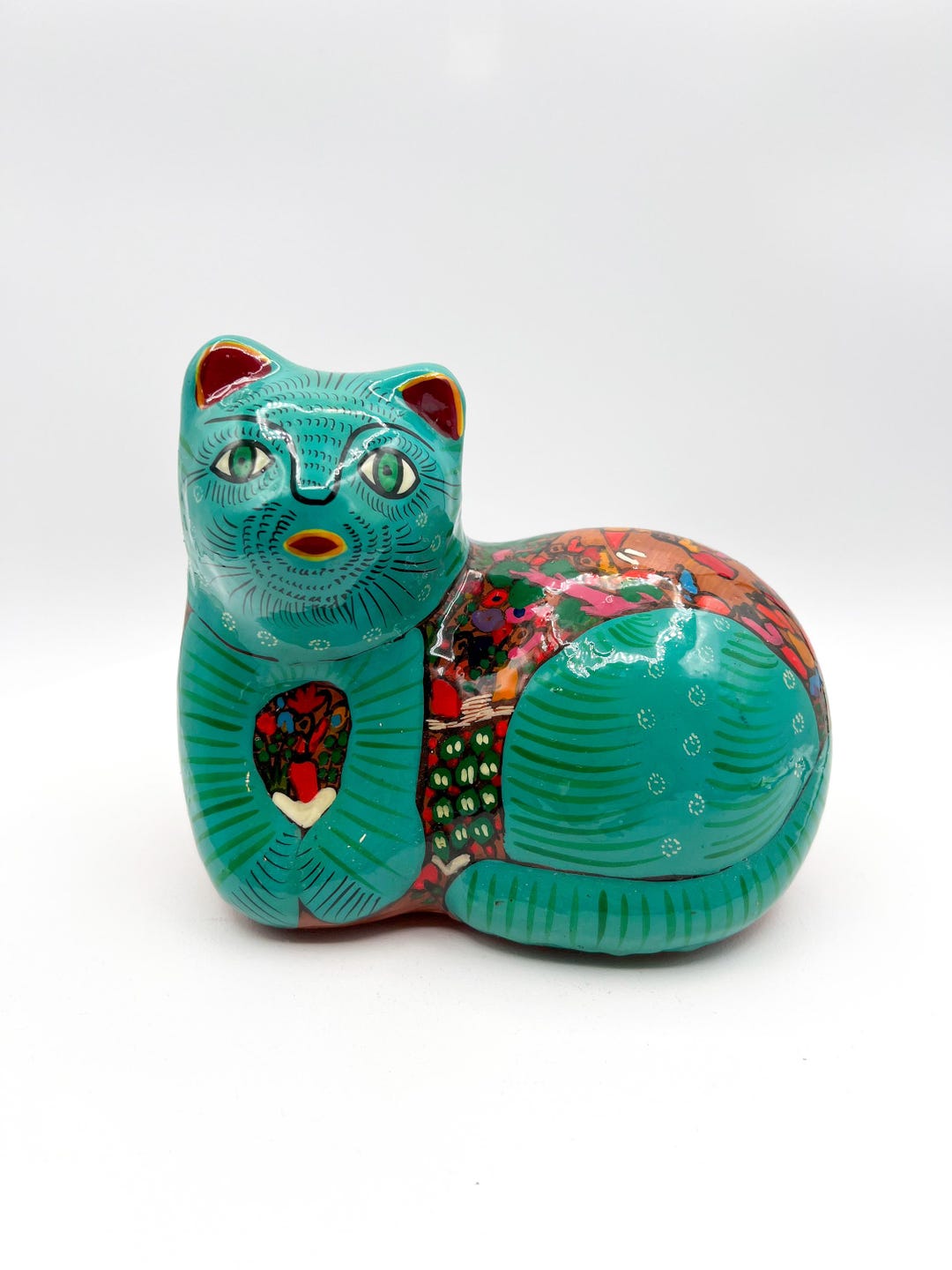 Vintage Mexican Pottery Talavera Cat Figurine,hand-painted Terracotta ...