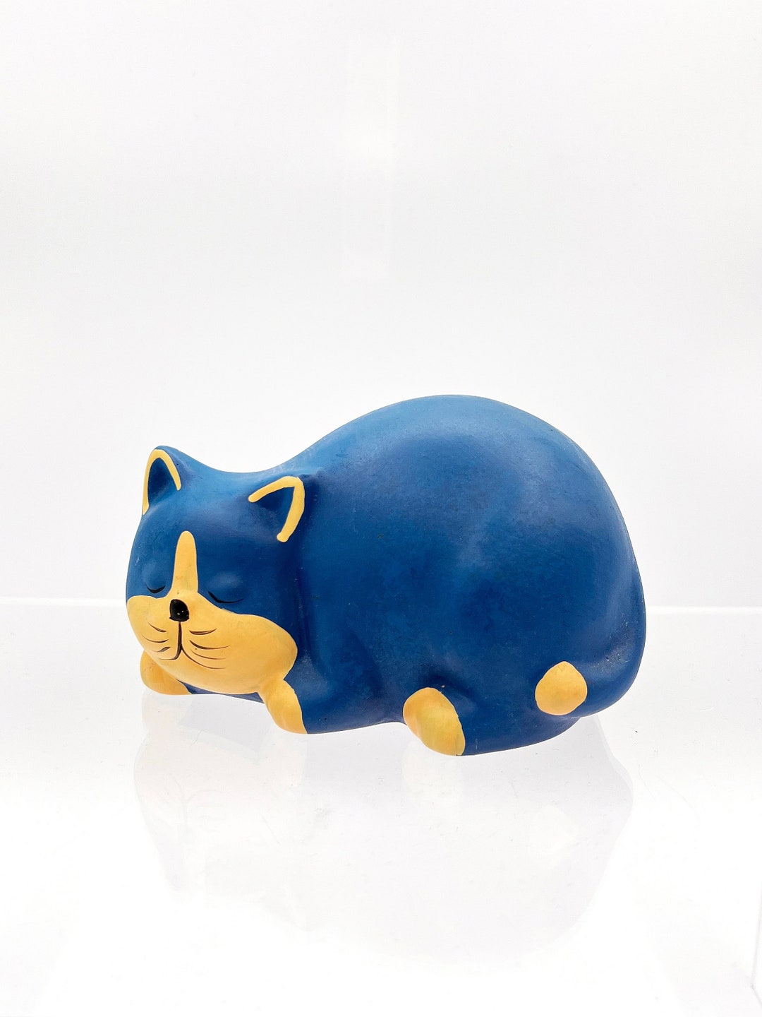 Vintage Cute Nap Cat Ceramic Figurine Painted With Matte Cobalt Blue ...