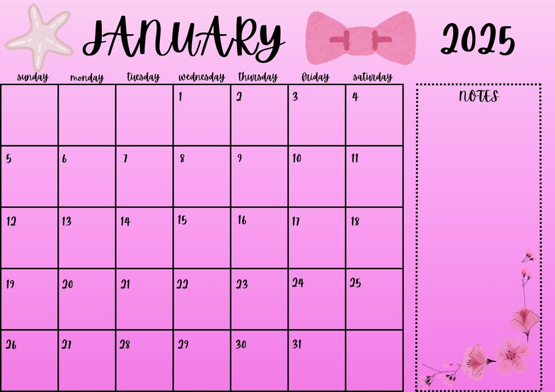 Cute Pink January 2025 Calendar - Digital - Etsy
