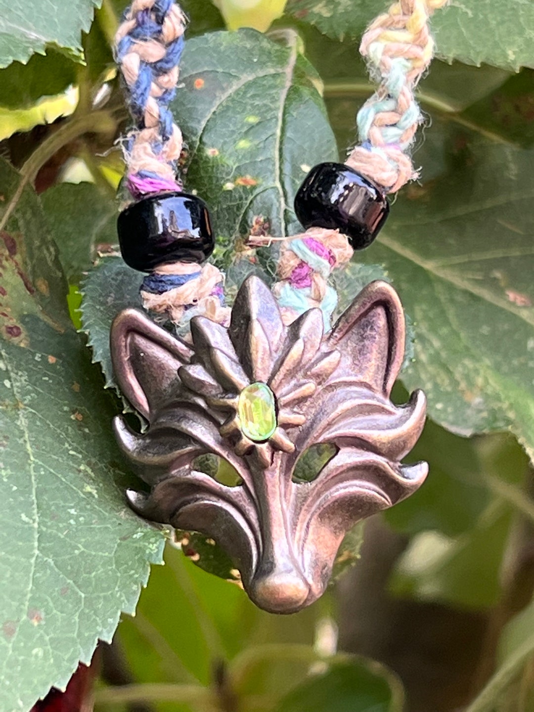 Therian Wolf Head Hemp Necklace With Rainbow Hemp by Christine Rietsch ...