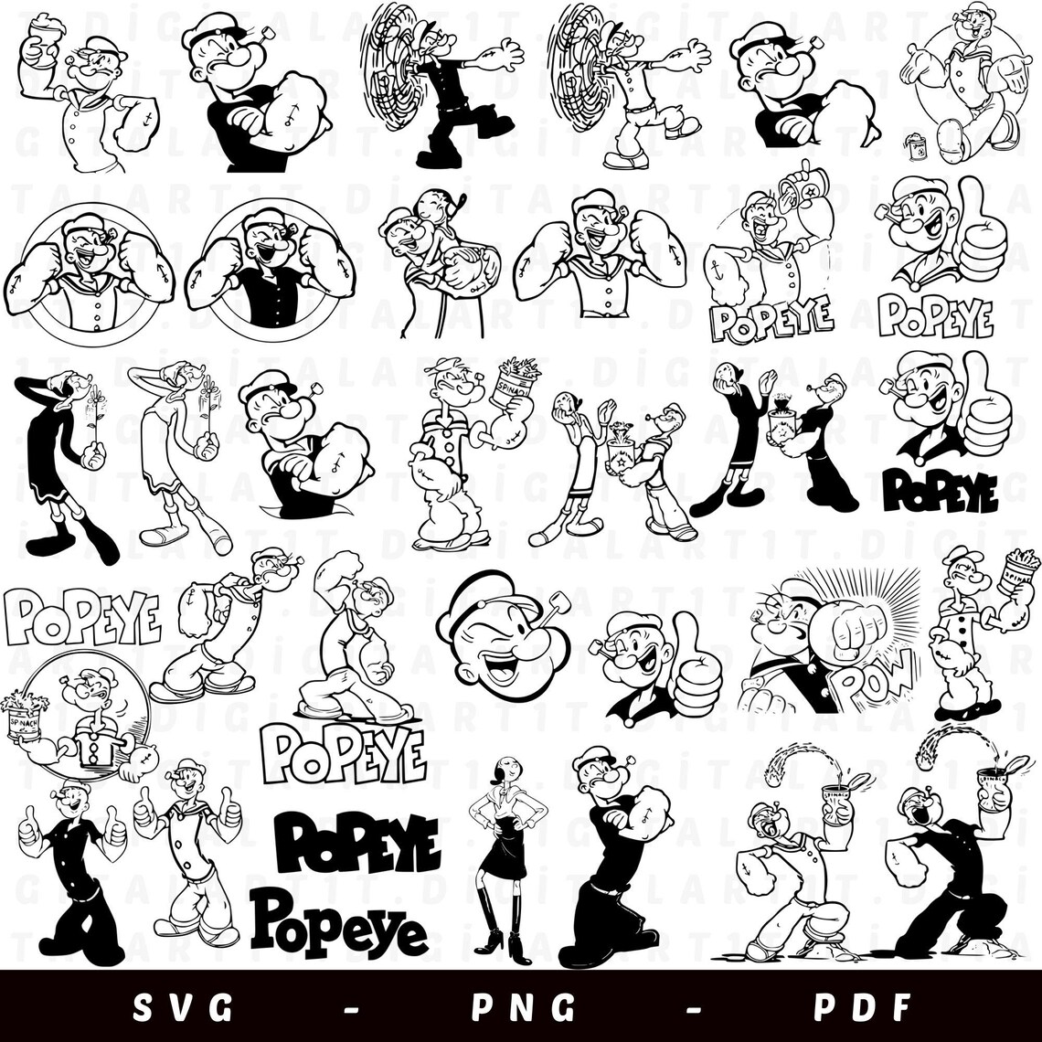 Popeye SVG Bundle: Cartoon Cut Files for Cricut (digital Download) - Etsy