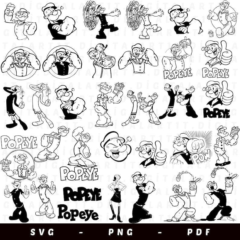 Popeye SVG Bundle: Cartoon Cut Files for Cricut (digital Download) - Etsy