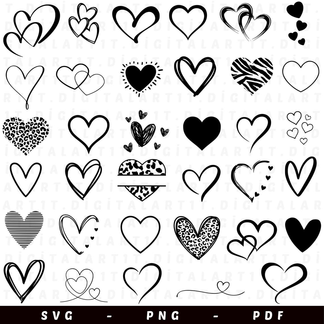 Hand-drawn Heart SVG Bundle: Valentine Doodle Hearts (digital Download ...