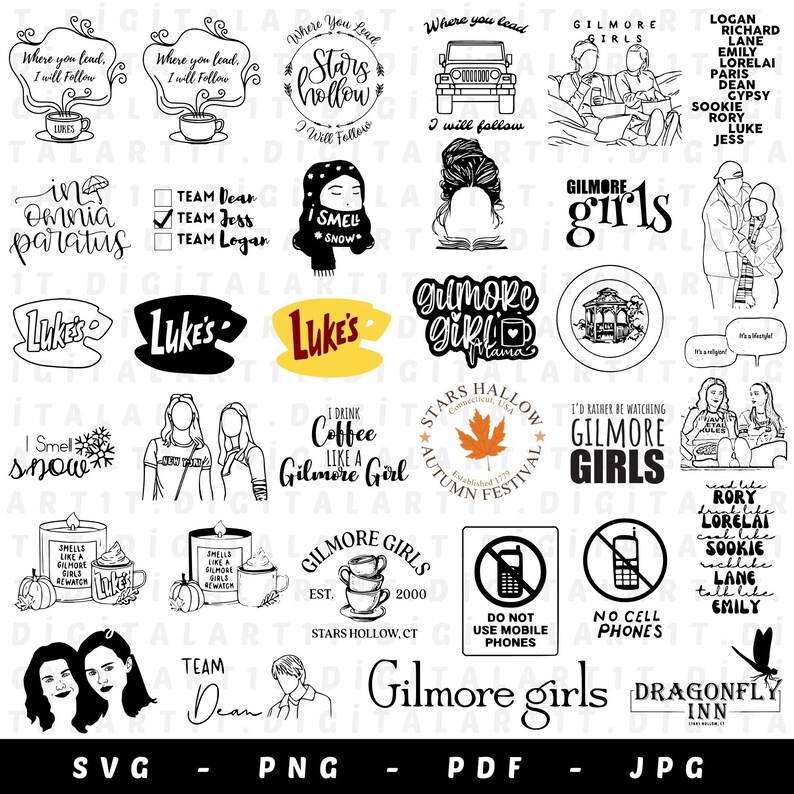 33 TV Series SVG Bundle, Stars Hollow, Team Dean, Team Jess, Dragonfly ...