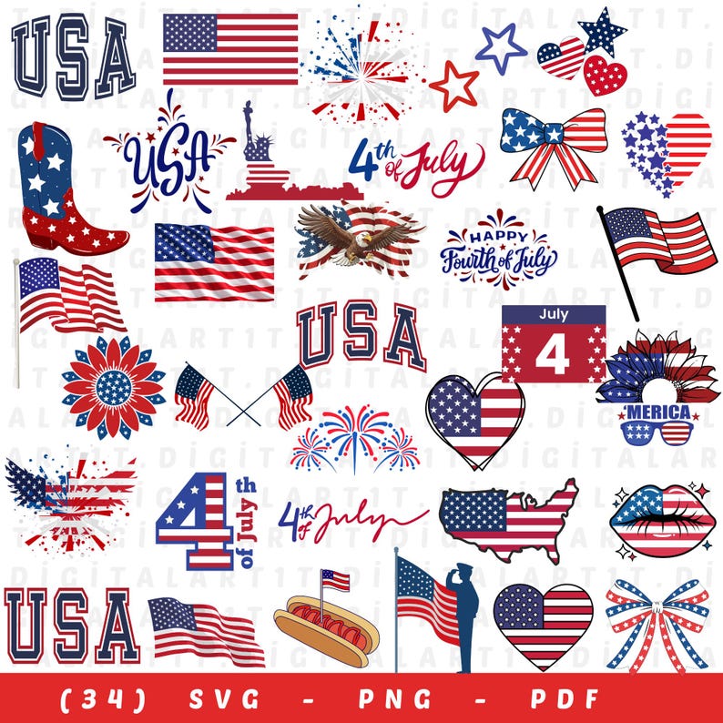 4th of July SVG Bundle, USA, America Flag Cut Files, American Holiday ...