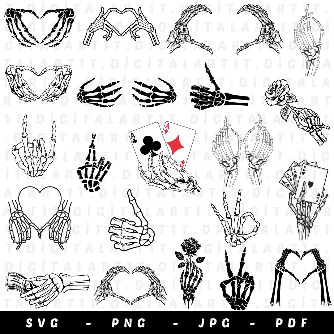 Skeleton Hands SVG Bundle, Skull Skeleton Hand Halloween Svg, Playing ...