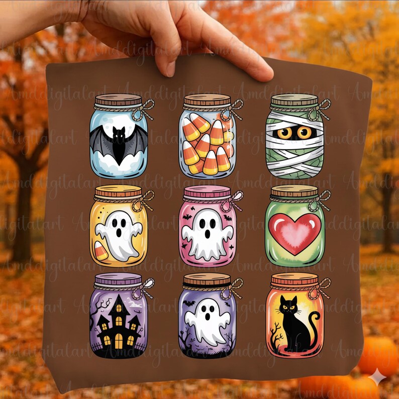 Halloween Mason Jar PNG – Ghost, Bat, Mummy, & Cat Designs (digital ...