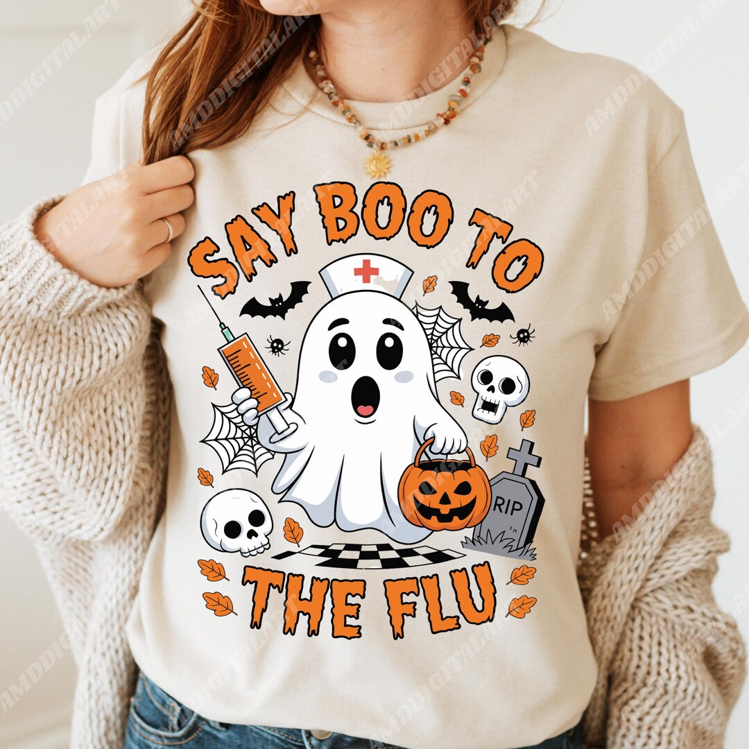 Funny Halloween Nurse Ghost Design: Say Boo to the Flu PNG SVG (digital ...