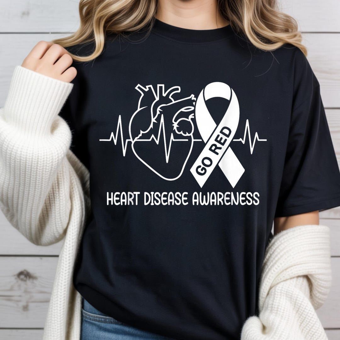 Go Red Heart Disease Awareness PNG, Heartbeat Ribbon Graphic (digital ...