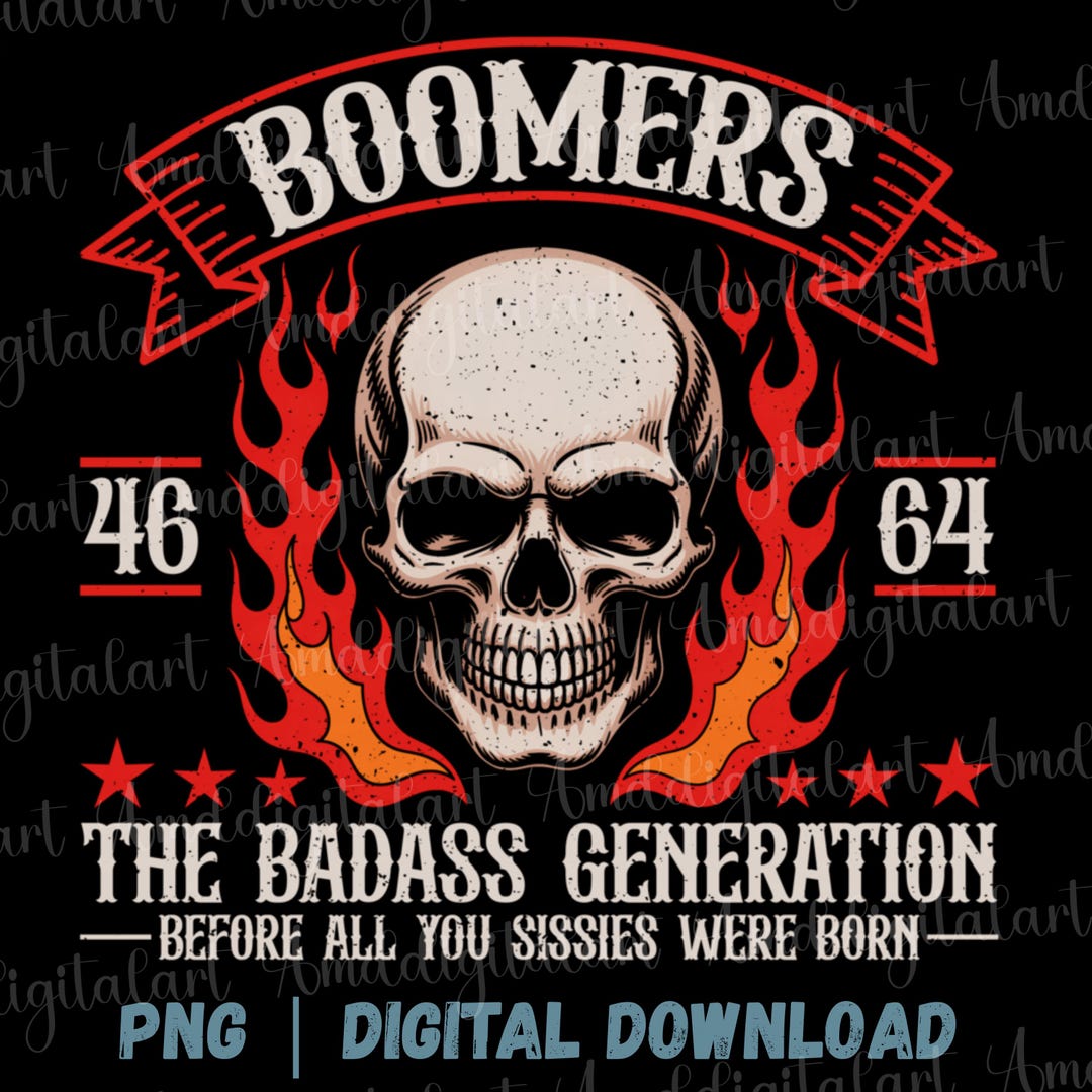 Boomer Generation PNG | Badass Skull Design 1946–1964 | Funny Vintage ...