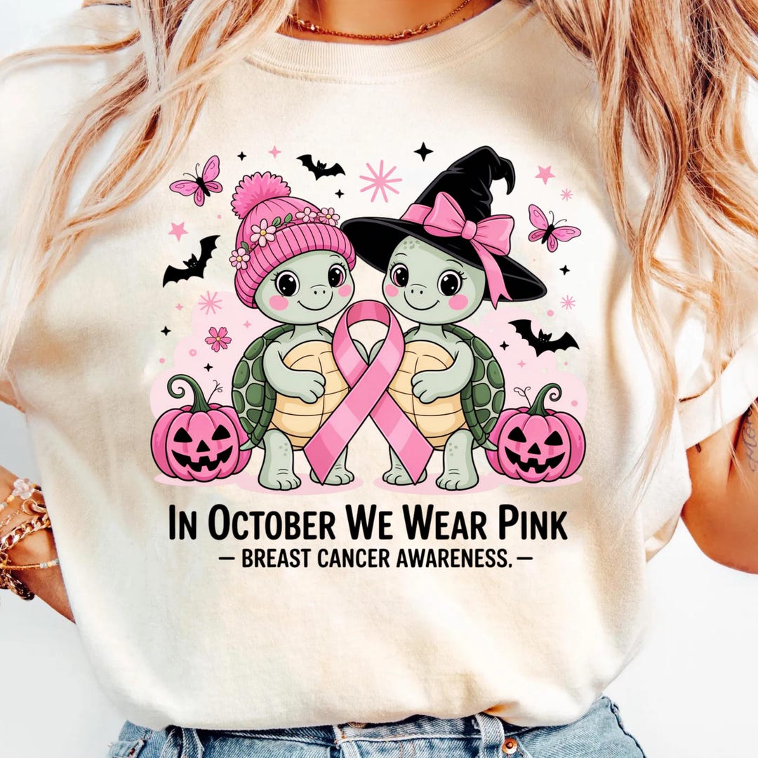 Breast Cancer Awareness Halloween Turtle PNG, Pink Ribbon Sublimation ...
