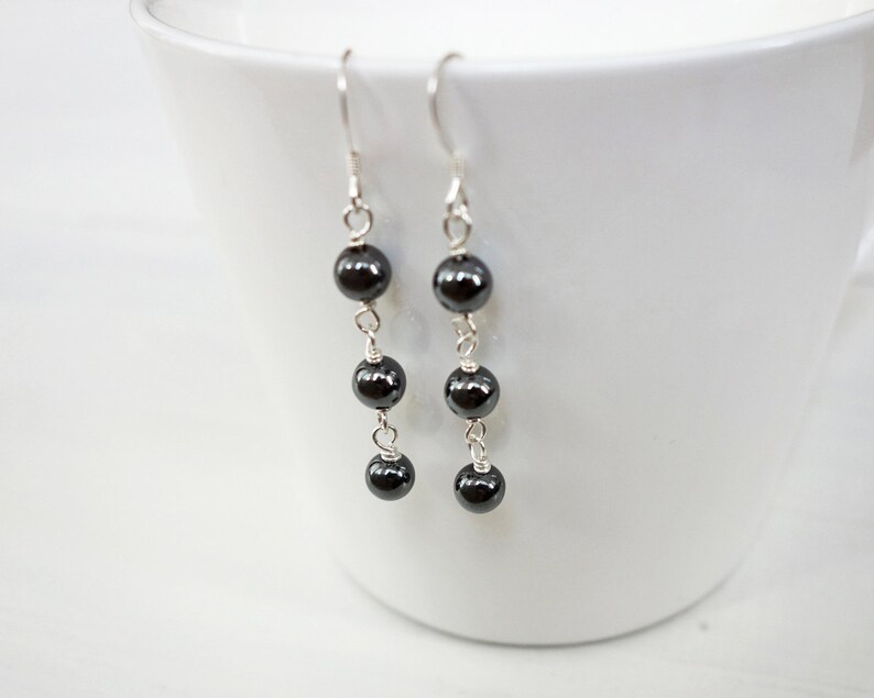 Hematite Stone Earrings Grey Hematite Stones Dangle Earrings Minimalist