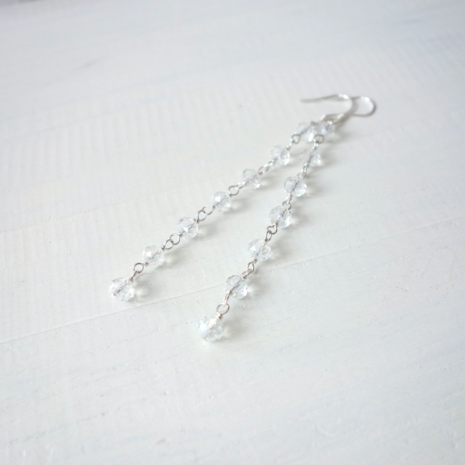 Sparkly Long Earrings Faceted Clear Glass Beads Dangle Jewelry for ...
