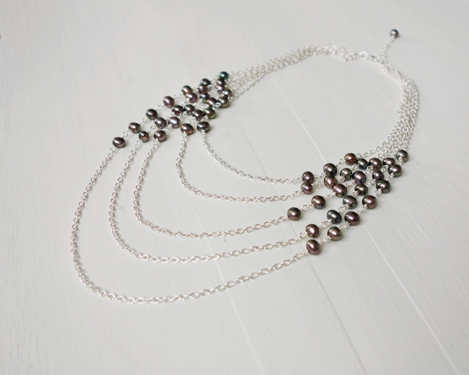 Statement Necklace Peacock Pearls Multi Stranded Chains - Etsy