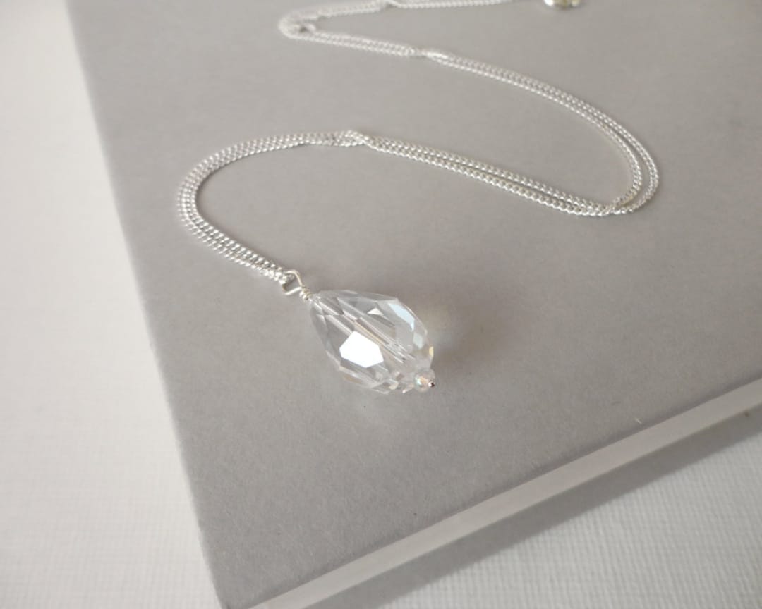 Silver Chain Necklace Sparkly Drop Pendant Minimalist Delicate Curb ...