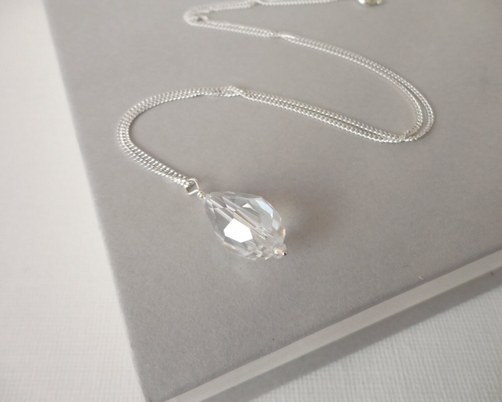 Silver Chain Necklace Sparkly Drop Pendant Minimalist Delicate Curb ...