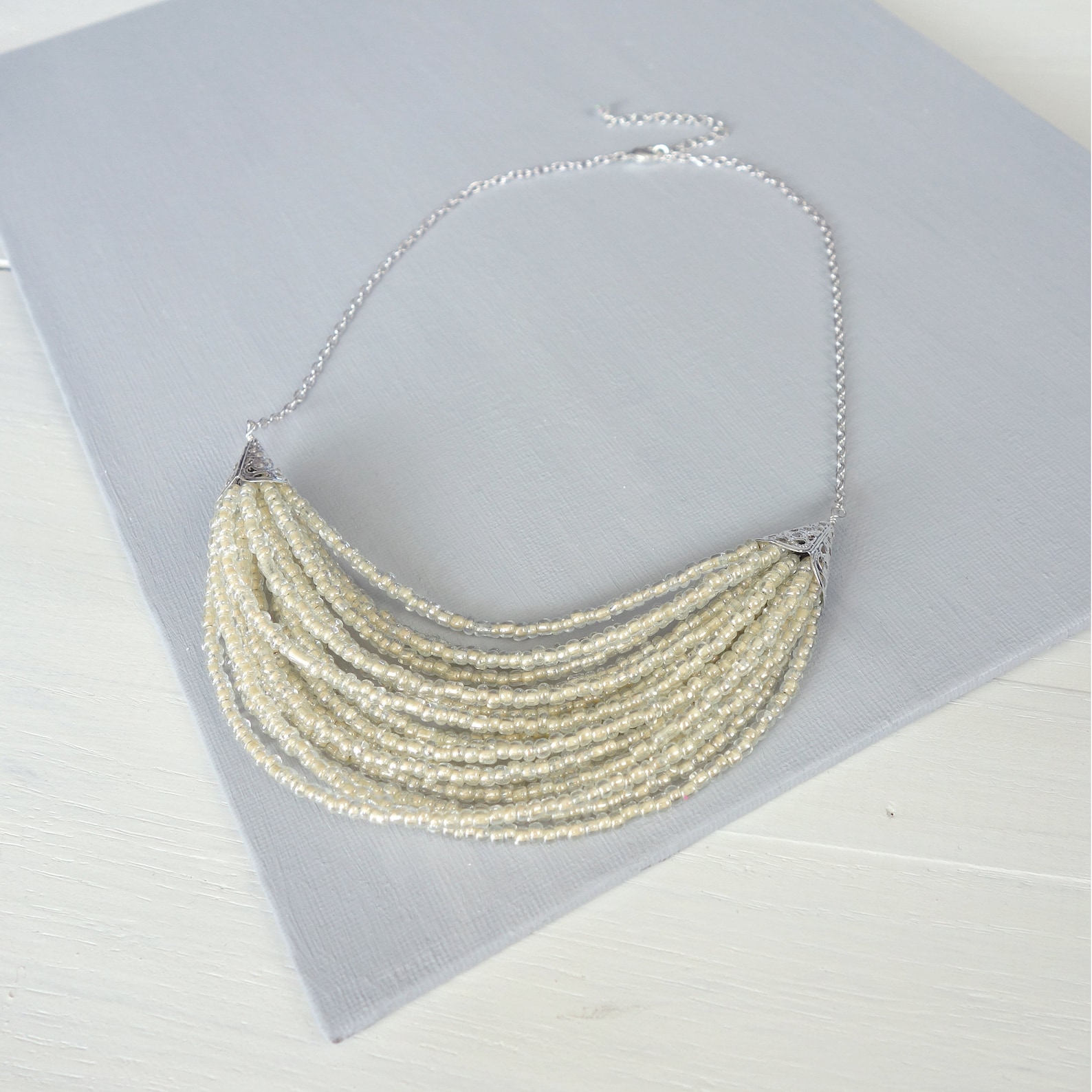 Statement Bib Necklace Layered Ivory White Seed Beads Necklace - Etsy