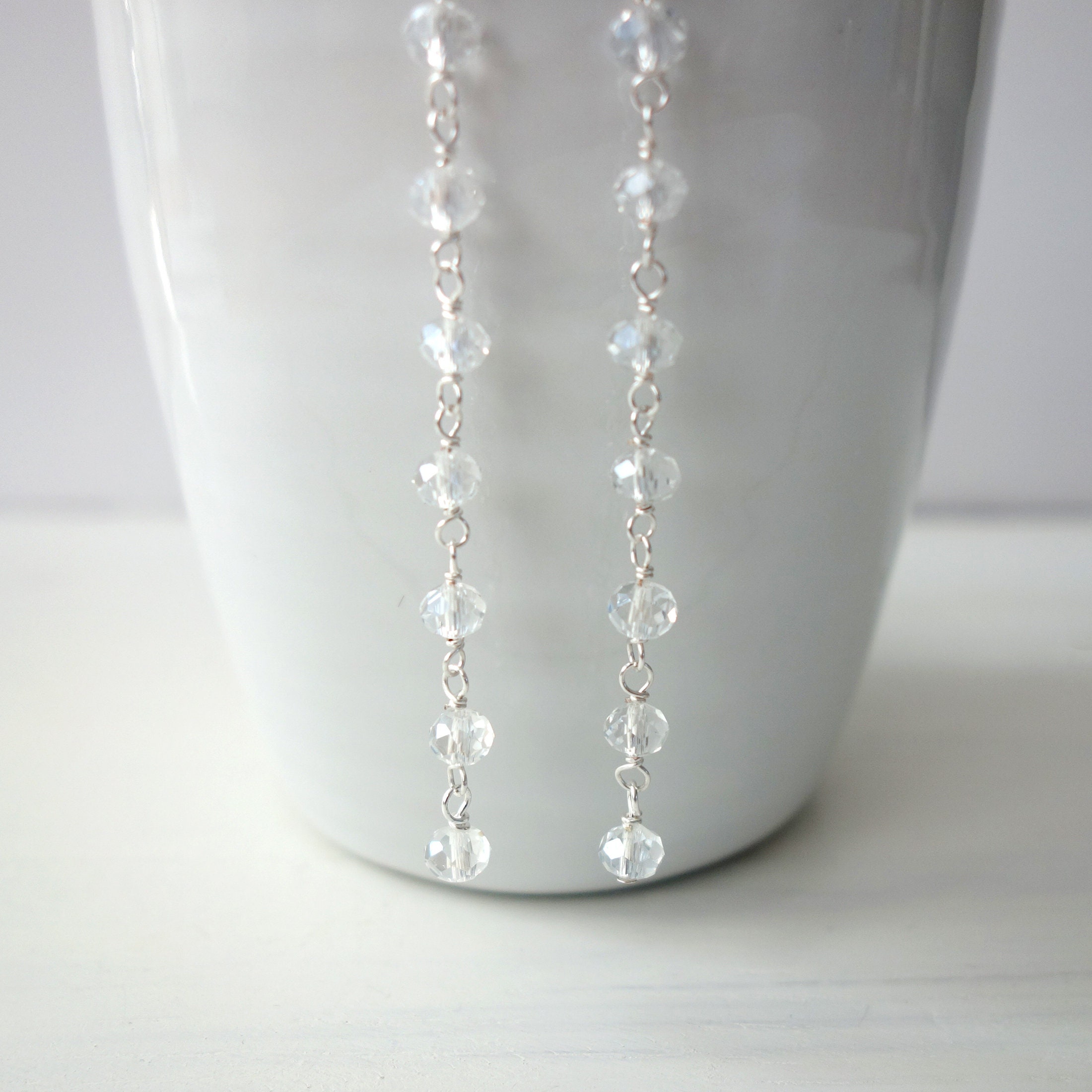 Sparkly Long Earrings Faceted Clear Glass Beads Dangle Jewelry for ...