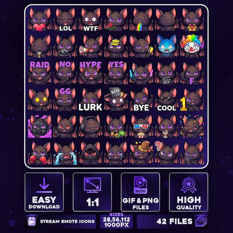 42 + 6 Animated Bat Emote Pack PNG & GIF for Streamers, Twitch, Discord ...
