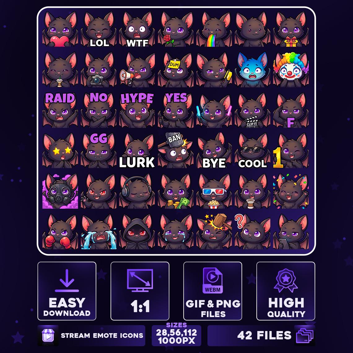 42 + 6 Animated Bat Emote Pack PNG & GIF for Streamers, Twitch, Discord ...