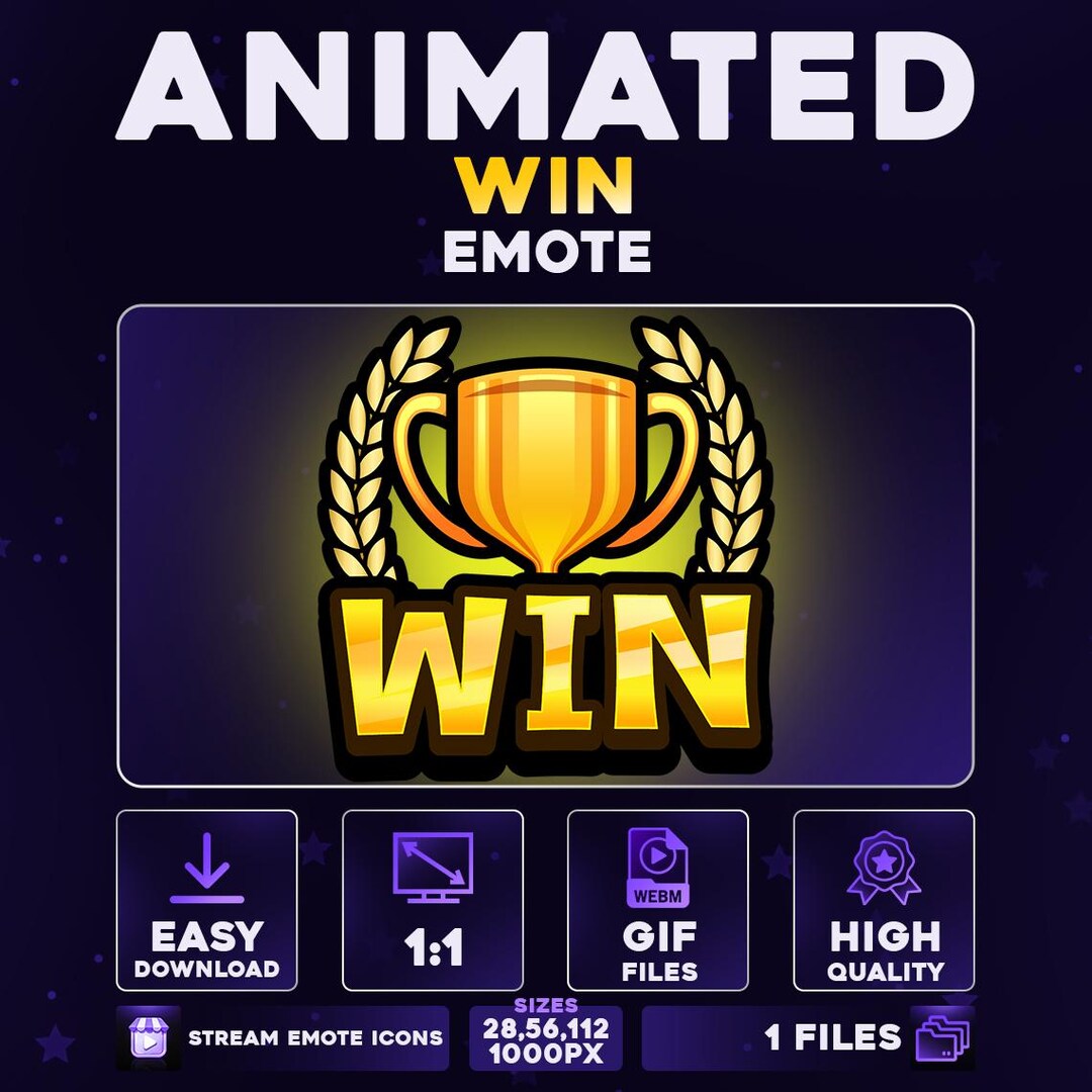 Animated Gold WIN Emote – Golden Trophy & Laurel Wreath Text for Twitch ...