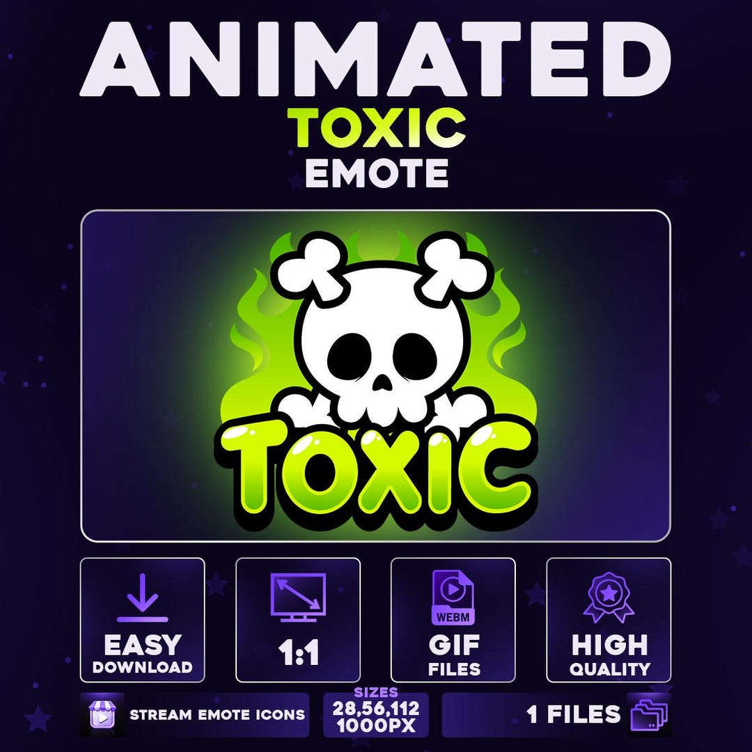 Animated TOXIC Emote – Green Skull & Crossbones Text for Twitch Mods ...