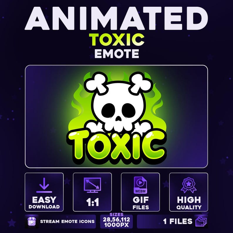Animated TOXIC Emote – Green Skull & Crossbones Text for Twitch Mods ...