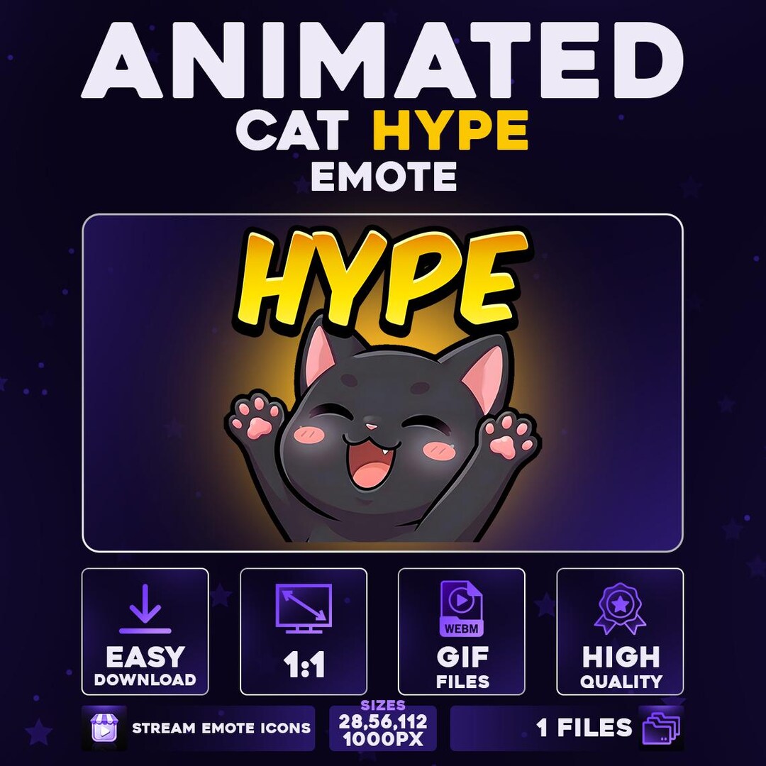 Animated Black Cat Hype Emote – Cute Hype Cat for Twitch Discord ...