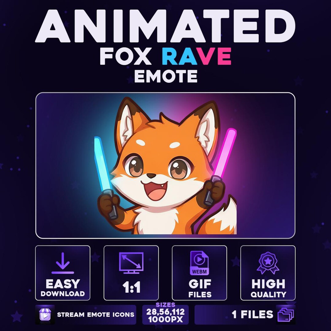 Animated Fox Rave Emote – Cute Glowstick Party Fox for Twitch Discord ...